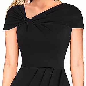 VFSHOW Womens Ruffle Cocktail Office Party Twist V Neck Vintage Church Dress 2023 Ruched Waist Business Wedding Guest Bodycon Pencil Sheath Dress (Black, X-Large) 10350C BLK XL