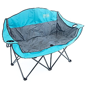 Creative Outdoor Distributor Luxury Camp Chair, Steel Frame & Polyester Fabrics, Folds Compact, Storage Bag Included (2 Person, Gray/Teal)
