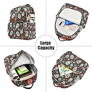 Yasala Halloween Women Backpack Tribal Sugar Skull Guitar Travel Bag Compact Daily Bag Diaper Bag