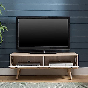 CENSI Natural Oak Television TV Stand, Wooden Console Coffee Table, Lowline for Small Space, 47 Inch Mid-Century Modern Style, Fits TVs up to 55" (Light Wood)