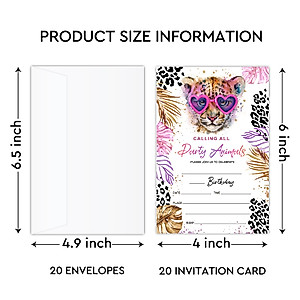 Calling All Party Animal Birthday Party Invitation Cards with Envelopes, Safari Leopard Print Party Invitations, Birthday Celebration Supplies, Double-sided Fill-in bday Invites for Boys Girls - C01