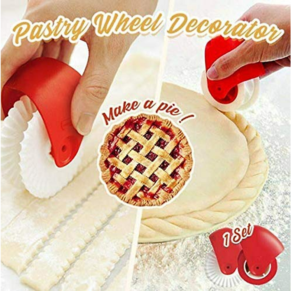 HYG Pastry Wheel Decorator and Cutter Beautiful Pie Crust, Plastic Pastry Pie Decoration Cutter Wheel Roller, Lattice Cutter Pastry Tool for Beautiful Pie Crust or Ravioli Pasta