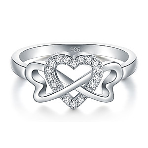 BORUO Love Heart Eternity Band-925 Sterling Silver Rings for Women-Platinum Plated Over Sterling Silver Wedding Band- Promise Rings for Her-Silver Rings for Women, 2mm, Size 7