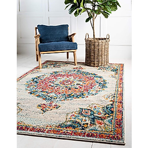Unique Loom Penrose Collection Area Rug - Alexis (5' 1" x 8' Rectangle, Ivory/ Blue)