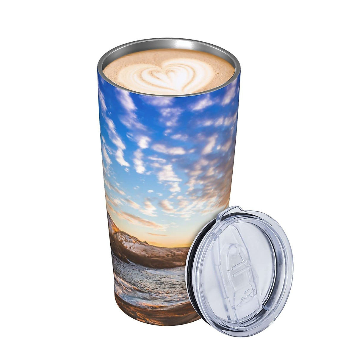 20 OZ Tumbler Double Wall Stainless Steel Cup Ocean Wave Sunset Printed Vacuum Insulated Coffee Cups Car Mug Home Office Travel