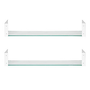 Kate and Laurel Rodi Modern Glass and Metal Shelf Set, Set of 2, White, Floating Book Shelves for Wall