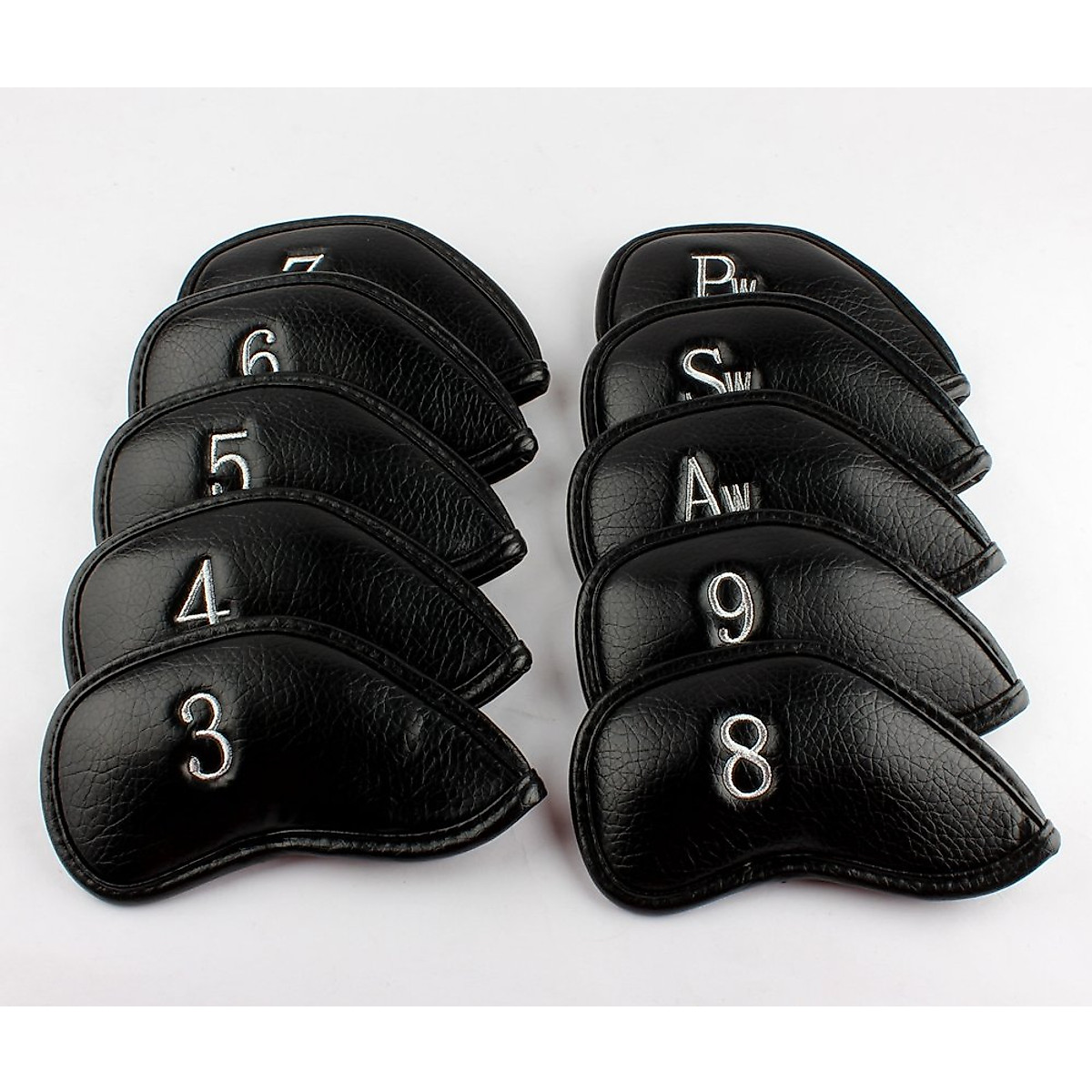 Craftsman Golf 10pcs Black Skull Thick Pu Synthetic Leather Golf Iron Head Covers Set Headcover Skull Fit All Brands Callaway, Ping, Taylormade, Cobra, Etc.