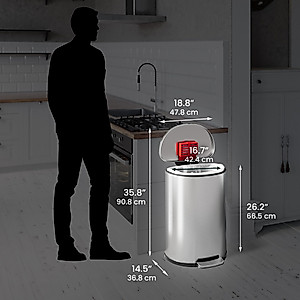 HLS Commercial 13.2 Gallon / 50 Liter Fire Resistant Stainless Steel Semi-Round Step On Pedal Trash Can with Odor Filter and Removable Inner Bucket