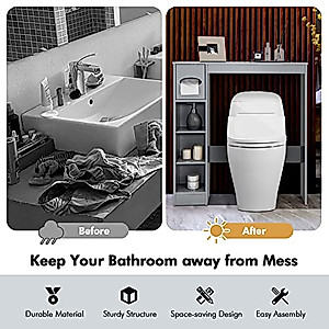 Giantex Over The Toilet Storage Cabinet, Freestanding Toilet Cabinet Organizer w/Adjustable Shelves & Toilet Paper Holder, Bathroom Space Saver Storage Rack Home Organizer for Bathroom Laundry (Grey)