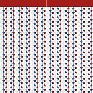 2 Pack 3.2ft x 6.6ft Red White Blue Stars Metallic Foil Fringe Curtain, Tinsel Curtains Streamers Photo Props Backdrop for 4th of July, Independence Day, Memorial, Veterans Day Party Decorations