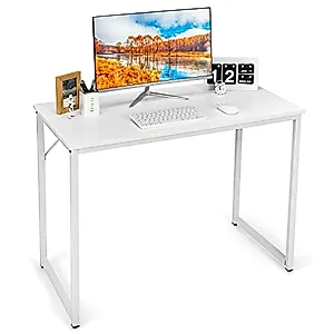 Tangkula White Computer Desk, Study Writing Desk W/Heavy Duty Steel Frame, Modern Simple Style Laptop Table for Home Office, Easy Assembly