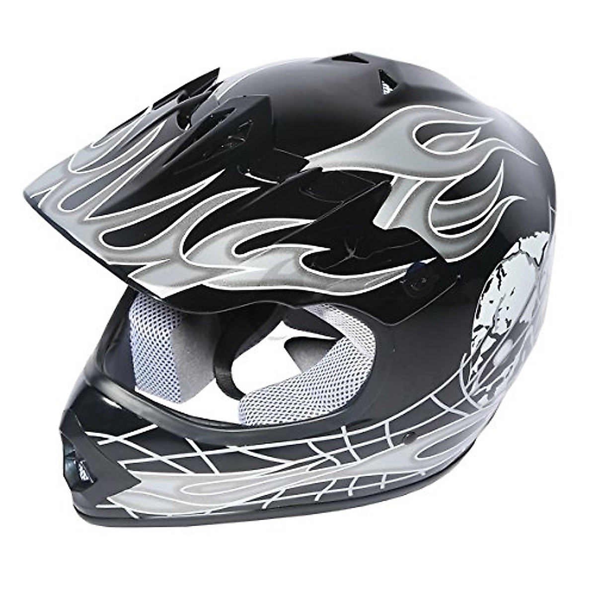 Tengchang DOT Youth Kids ATV Motocross Dirt Bike Black Skull Helmet w/Goggles+Gloves(L)