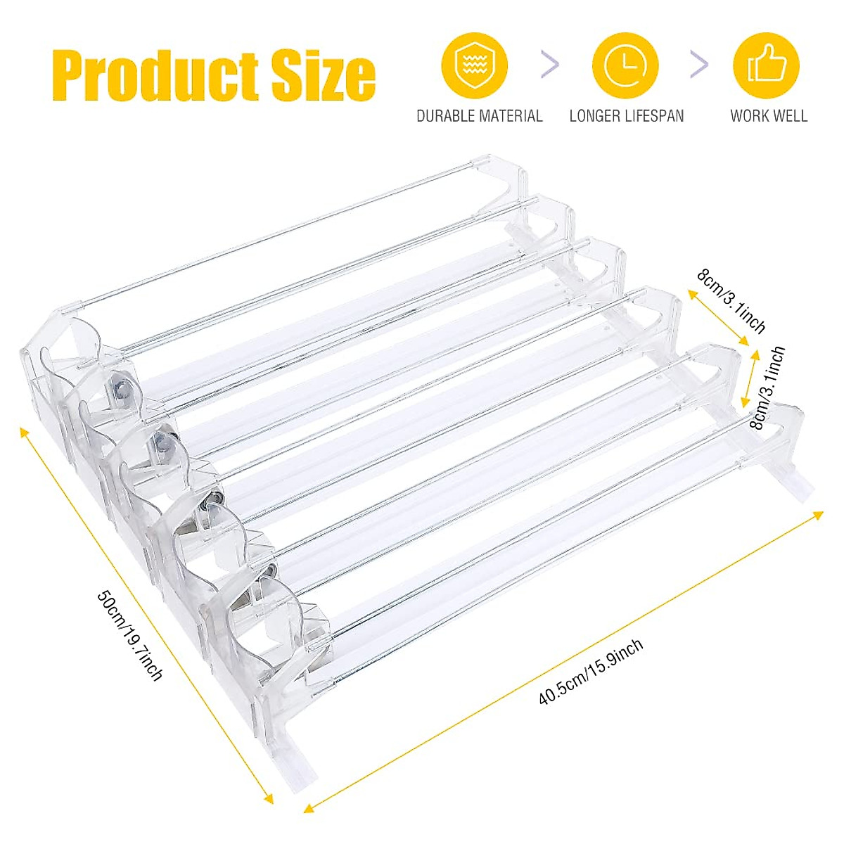 Drink Dispenser for Fridge, Number-one Soda Organizer for Refrigerator with Automatic Pusher Glide, Width Ajustable Soda Can Organizer for Beer, Pop Can, Water Bottle Storage Pantry, 5 Row (White)