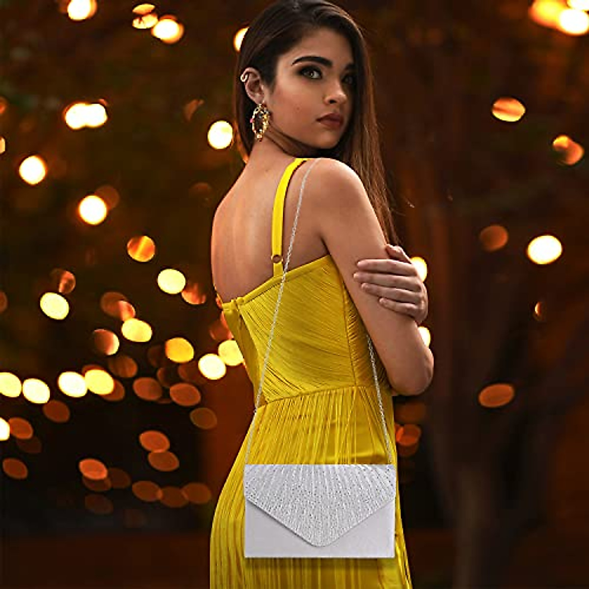 BBjinronjy Clutch Purse Evening Bag for Women Prom Sparkling Handbag With Detachable Chain for Wedding and Party (Silver)