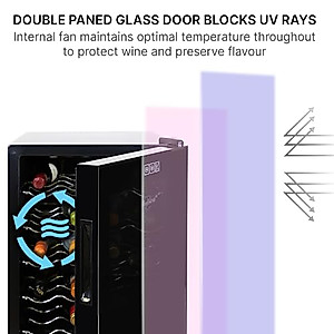 Koolatron 20 Bottle Wine Cooler, Black Thermoelectric Wine Fridge, 1.7 cu. ft. (48L), Freestanding Wine Cellar, Red, White and Sparkling Wine Storage for Home Bar, Apartment, Condo