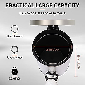 10Liter/2.6Gallon Round Metal Smudge Resistant Step Trash Can with Foot Pedal and Soft-Close Lid, Brushed Hands-Free Stainless Garbage Can with Removable Liner Bucket for Bathroom, Kitchen, Bedroom