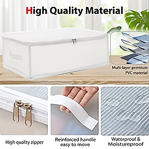 FAOMSEBS Under Bed Storage [Light & No Collapse] Foldable Plastic Storage Box, Healthy & Odorless Material With [Sturdy Handles] Moisture-Proof Bins For Pillow, Coats, Blankets 47L White Translucent