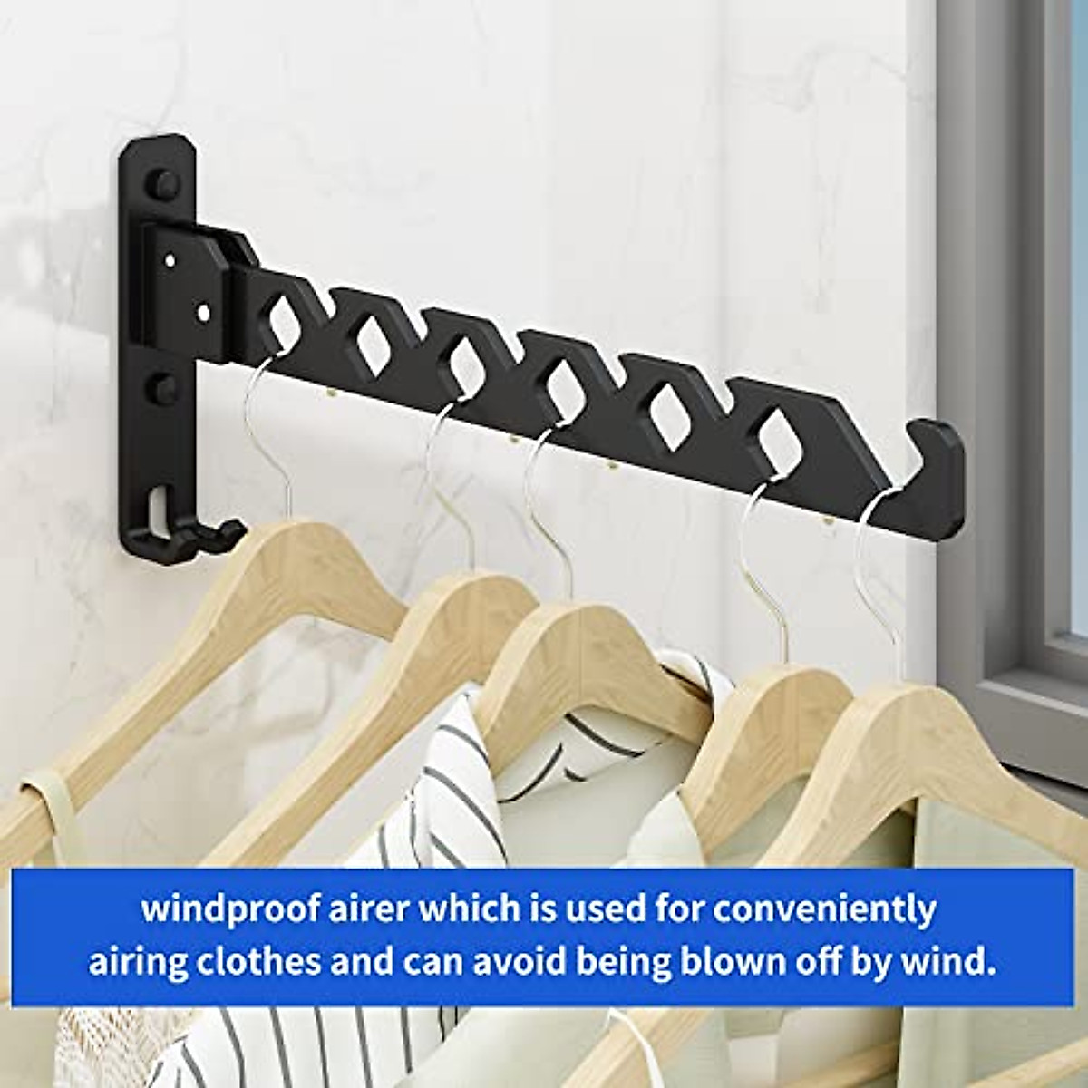 dancrul Wall Mounted Drying Rack Clothing Foldable for Laundry Room, Clothes Drying Rack Folding Indoor, Matte Black