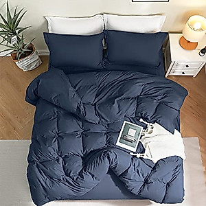 Yastouay Duvet Cover Set Twin Size Soft and Comforter Duvet Cover 100% Washed Microfiber Duvet Covers with Zipper Closure and Corner Ties Bedding Cover Set (68x90 inches, Navy Blue)