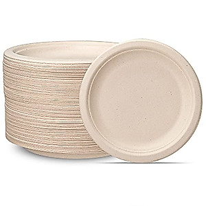 Comfy Package [7 Inch - 125 Pack Paper Plates, 100% Compostable Plates Heavy-Duty - Kraft Biodegradable Plates, Disposable Sugarcane Paper Plates - Brown Unbleached
