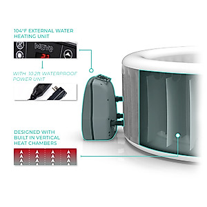 Wave Spa Atlantic 2-4 Person Round Inflatable Hot Tub, Fast Heating Portable Outdoor Hot Tub Spa with 105 Massaging Air Jets, Protective Cover, Pump and Integrated Filters in Gray Wood Print