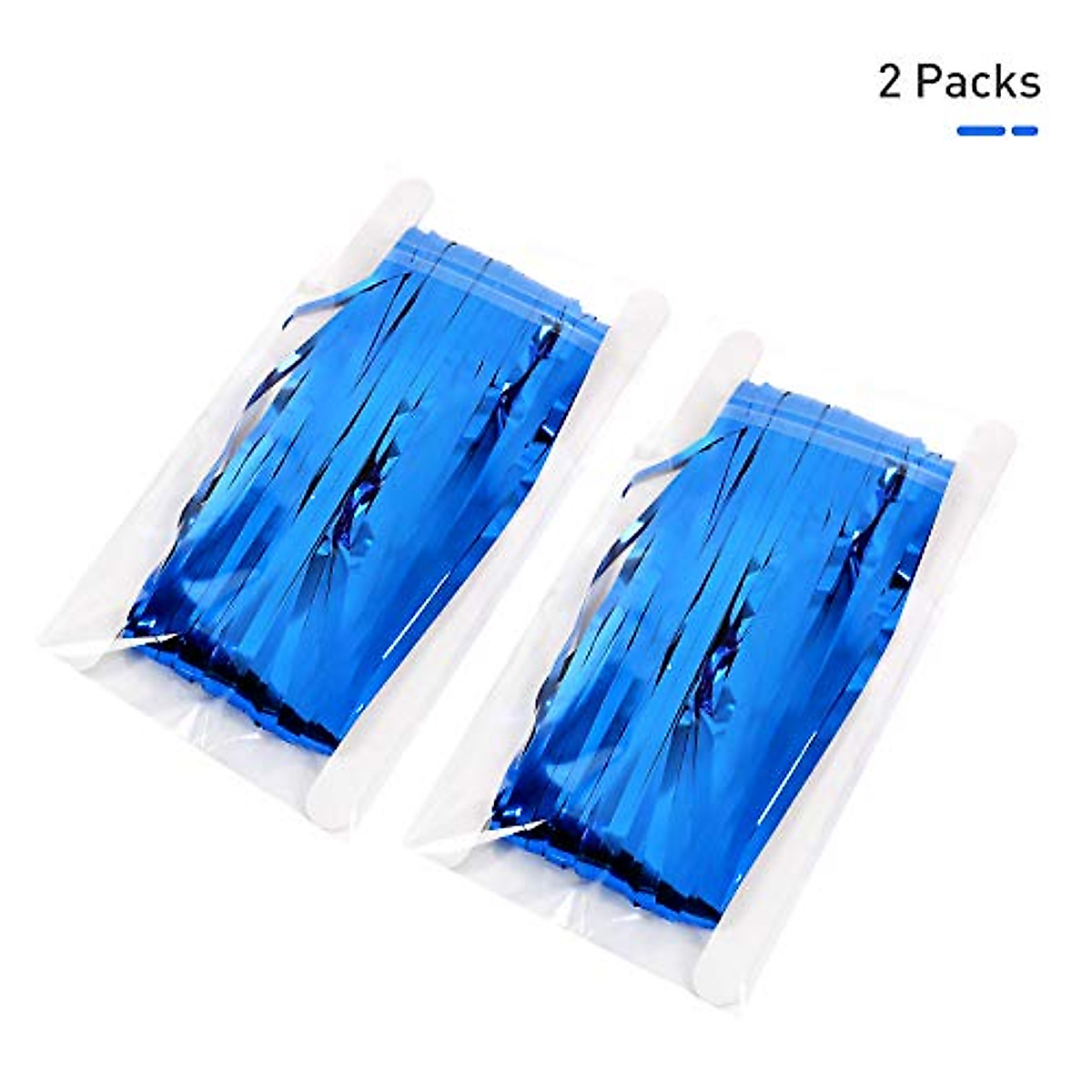 HARXING 2 Pack Metallic Shiny Tinsel Foil Fringe Curtains 3ft x 8ft Backdrop Photo Booth Props for Bridal Bachelorette Holiday Celebration Party Decorations, blue