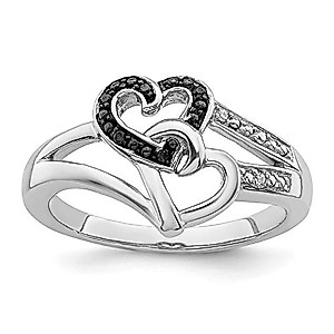 925 Sterling Silver Black White Diamond Heart Love Ring size 7
