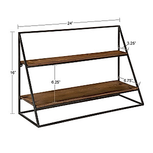 Kate and Laurel Lander Rustic Hanging Wall Shelf, 24" x 8" x 16", Rustic Brown and Black, Two Tiered Farmhouse-Inspired Shelves for Wall