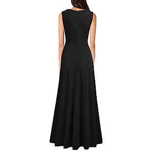 MUSHARE Women's V Neck Sleeveless Split Formal Dress Cocktail Party Prom Long Dresses Black