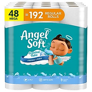 Angel Soft Toilet Paper with Fresh Linen Scented Tube, 48 Mega Rolls = 192 Regular Rolls, Soft and Strong Toilet Tissue