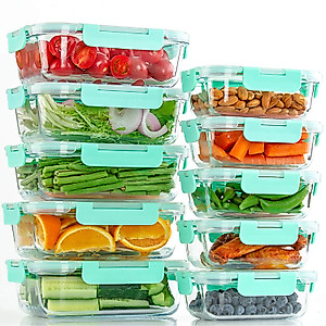 C CREST [10-Pack] Glass Food Storage Containers with Lids, Airtight, BPA Free, Meal Prep Containers for Kitchen, Home Use