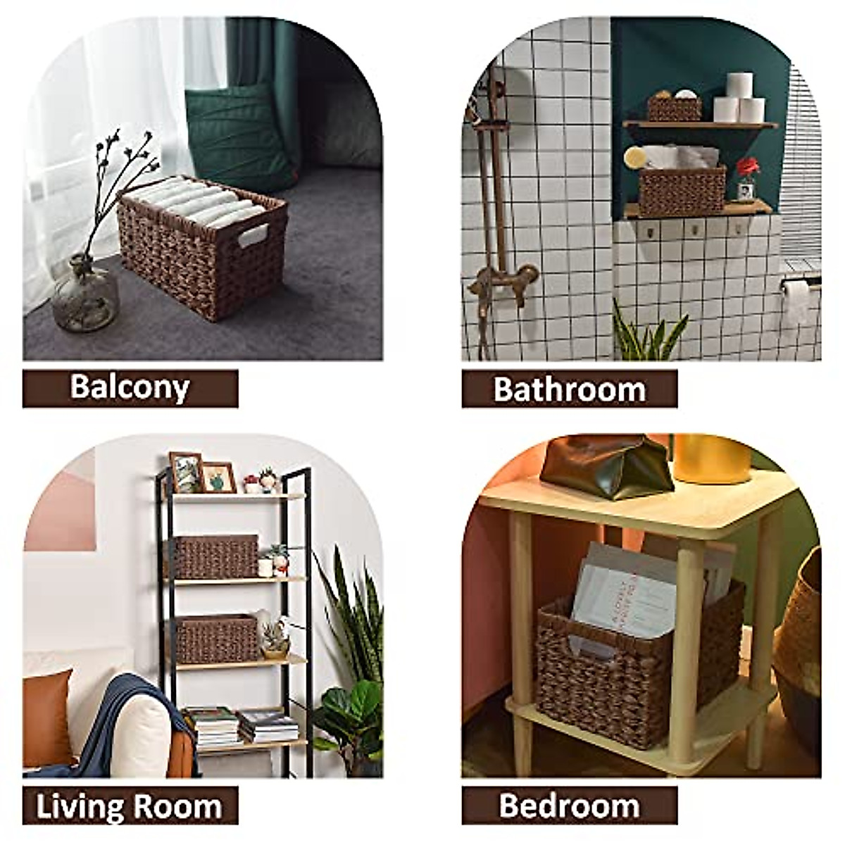 GRANNY SAYS Wicker Storage Baskets, Rectangle Storage Baskets for Shelves, Wicker Baskets for Organizing, Waterproof Woven Storage for Toilet Shelf Baskets, Laundry Room, Brown, 2-Pack