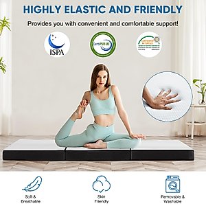 UOCFYK Tri-fold Memory Foam Mattress, 4 Inch Folding Mattress Topper with Washable Cover, Folding Memory Foam Mattress, Comfortable Support Twin XL Size 38"x 80"x 4"