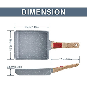 AIKENBBKK Ceramic Nonstick Tamagoyaki Pan, Japanese Omelette Pan omelette egg pan with Detachable Handle, Oven& Dishwasher Safe, 7.48” x 6.8” (Blue)