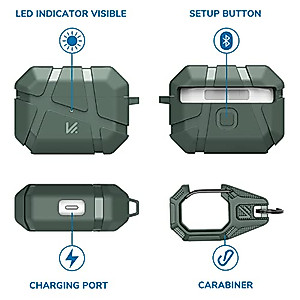 KMMIN Airpod Pro Case with Keychain Hard TPU Shockproof Protective Compatible with Airpods Pro 1st Generation Case(2019) Apple Airpod Pro Case Cover for Men Women Front LED Visible-Green