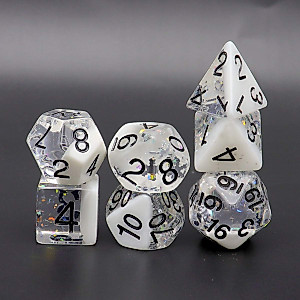 Haxtec DND Dice Set 7PCS White Layered Polyhedral D&D Dice for RPG Dungeons and Dragons (Sunlit Snow)