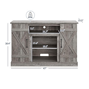 BELLEZE 47 Inch TV Stand & Media Entertainment Center TV Cabinet with Storage for TVs up to 50 Inch Console Table with Open Storage Shelves & Cabinets, Gray Wash