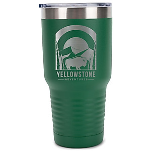 100 North, Polar Camel, United States National Parks, Green 30 Ounce, Stainless Steel, Vacuum Insulated Travel Tumbler Mug With Clear Lid, Yellowstone Adventures