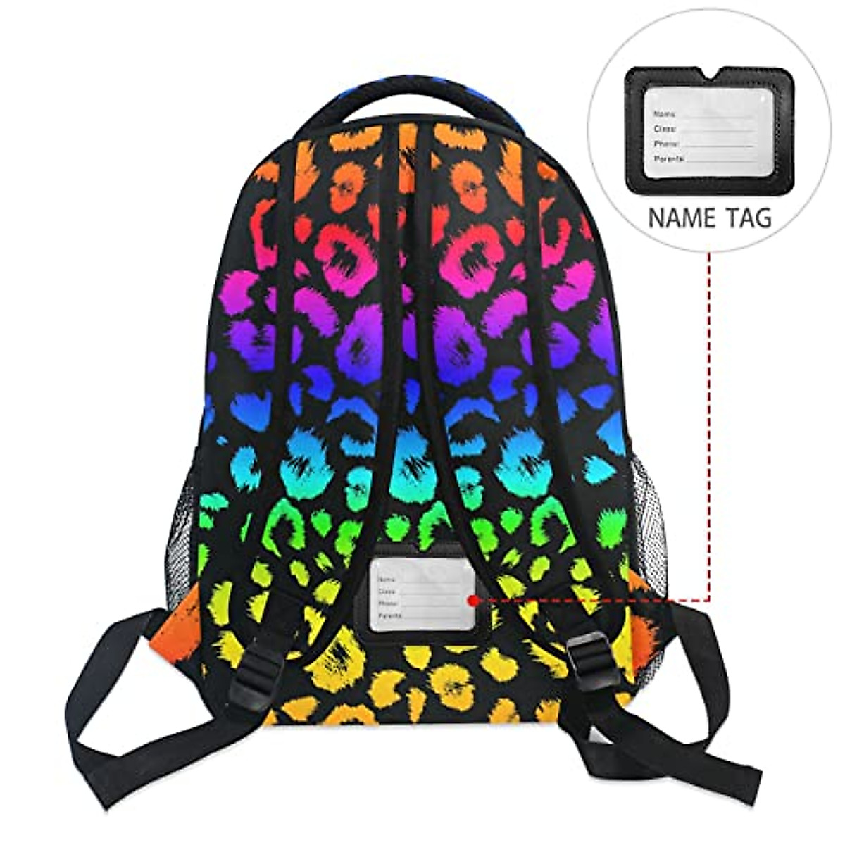 ALAZA Rainbow Leopard Cheetah Print Animal Backpack Purse with Multiple Pockets Name Card Personalized Travel Laptop School Book Bag, Size S/16 inch