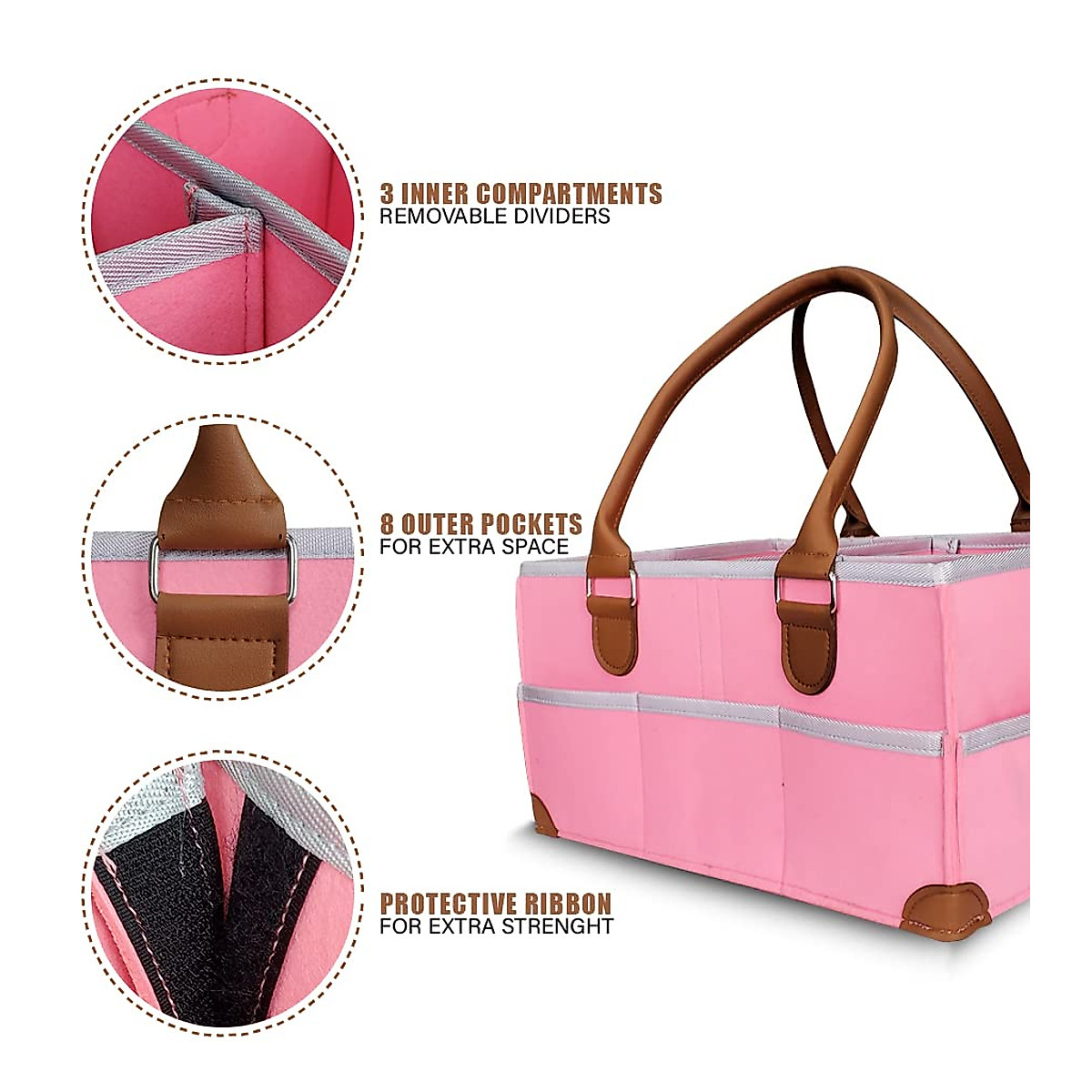 MELWEY Pink Diaper Caddy for Baby Girls - Newborn Essentials Must Haves, Baby Registry Basket,Nursery Changing Table and Car Storage Basket Organizer for Baby Girls Shower Gift (Pink)