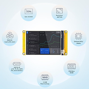 Nextion 3.5″ HMI Display Discovery Series NX4832F035 Resistive LCD-TFT Touch Screen 480×320, Nextion Display with Free Nextion Editor Software, Suitable for Medical Device, Racing Dashboard, etc.
