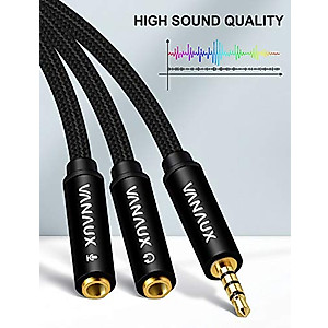 Headset Adapter Headphone Mic Y Splitter Cable, VANAUX 3.5mm Stereo Audio Male to 2 Female Separate Audio Microphone Plugs Compatible for PS4, Xbox One, Laptop, Phone, PC Gaming Headset