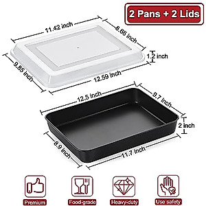 P&P CHEF Baking Pans with Lids Set, 9.7 x 12.5 Inch Rectangular Cake Baking Pan for Lasagna Brownie Bread, Stainless Steel Core & Nonstick Surface, Oven & Freezer Safe, 4Pcs - 2 Pans & 2 Lids