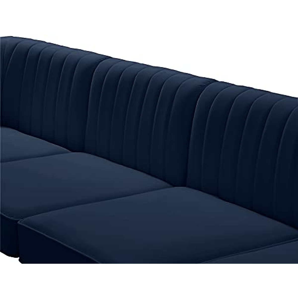 Meridian Furniture Alina Collection Velvet Upholstered Modular Sofa with Deep Channel Tufting, 119" Wide, Navy