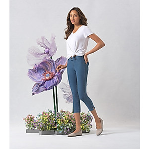 HUE Women's Ankle Slit Essential Denim Capri, Medium Wash, Large