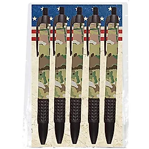 Multi-Cam Camouflage Ballpoint Pens with Grip - 5 Pack (Made in USA)