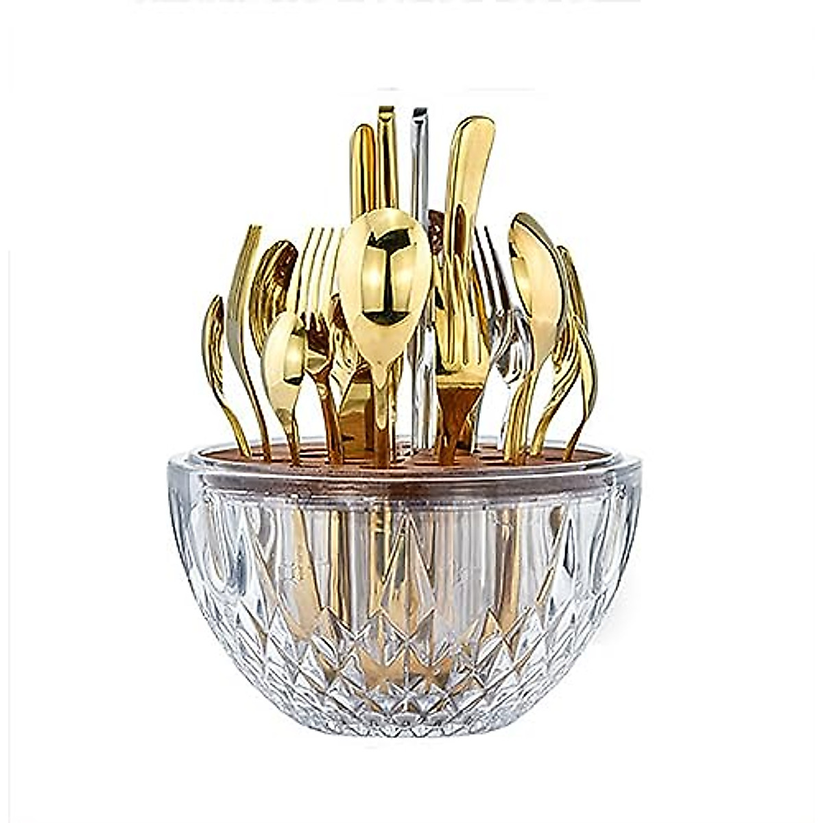 Silverware Set Flatware 24-Piece for 6,Glass Egg-shaped Organizer，Stainless Steel Tableware Cutlery Set，Kitchen Utensils，Spoon and Fork Set,Dishwasher Safe