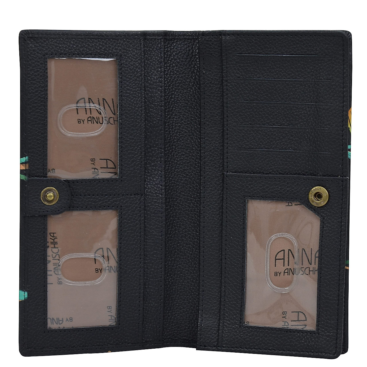 Anna by Anuschka Women's Hand-Painted Genuine Leather Two Fold Clutch Wallet - Birds in Paradise Black