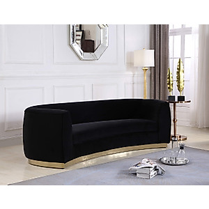 Meridian Furniture Julian Collection Modern | Contemporary Velvet Upholstered Sofa with Stainless Steel Base in Rich Gold Finish, Black, 91.5" W x 36" D x 28" H