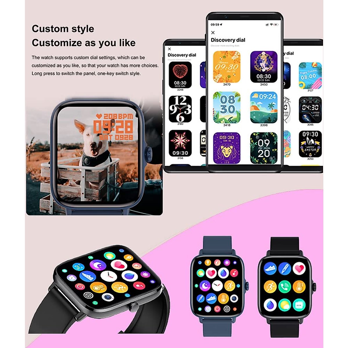 Carlinvi Smart Watch for Men and Women Bluetooth Waterproof SmartWatch with 1.7" Touch Screen Activity Tracker with Step Calorie Counter Heart Rate Monitor for Android & iOS Phones